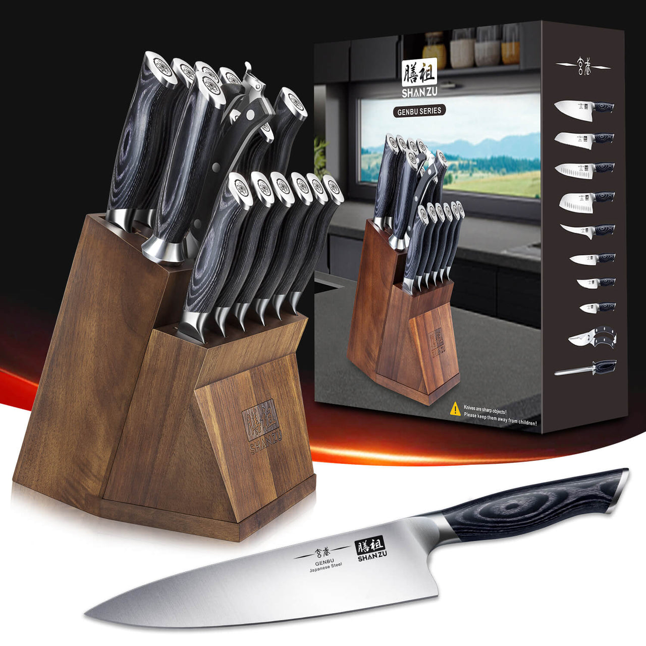 Sets of blocks of Japanese steel kitchen knives 16 rooms - Professional ...