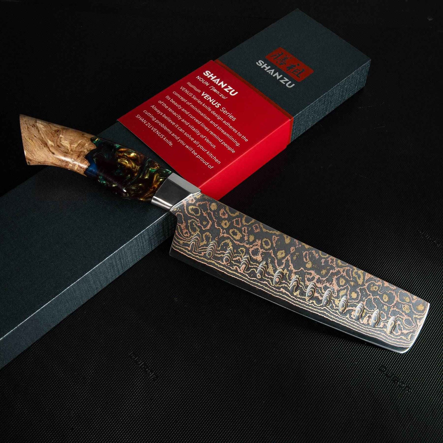 SHAN ZU Venus Series Nakiri Knife Copper Damascus 7" | Vegetable Knife ...