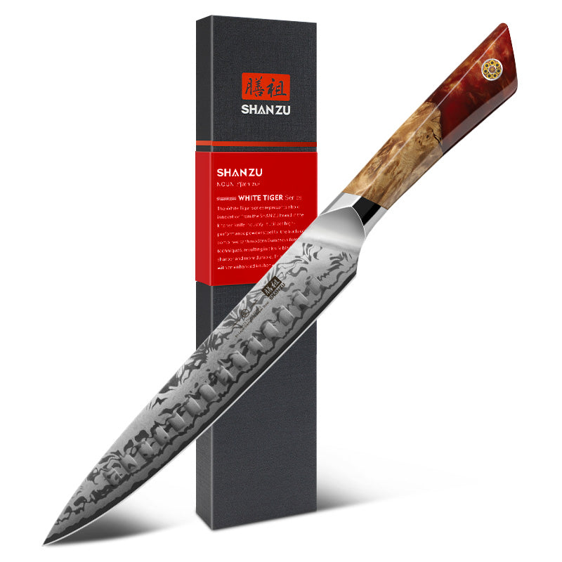 Serie White Tiger | Coltello da affettare Damasco SHAN ZU+Porta coltel