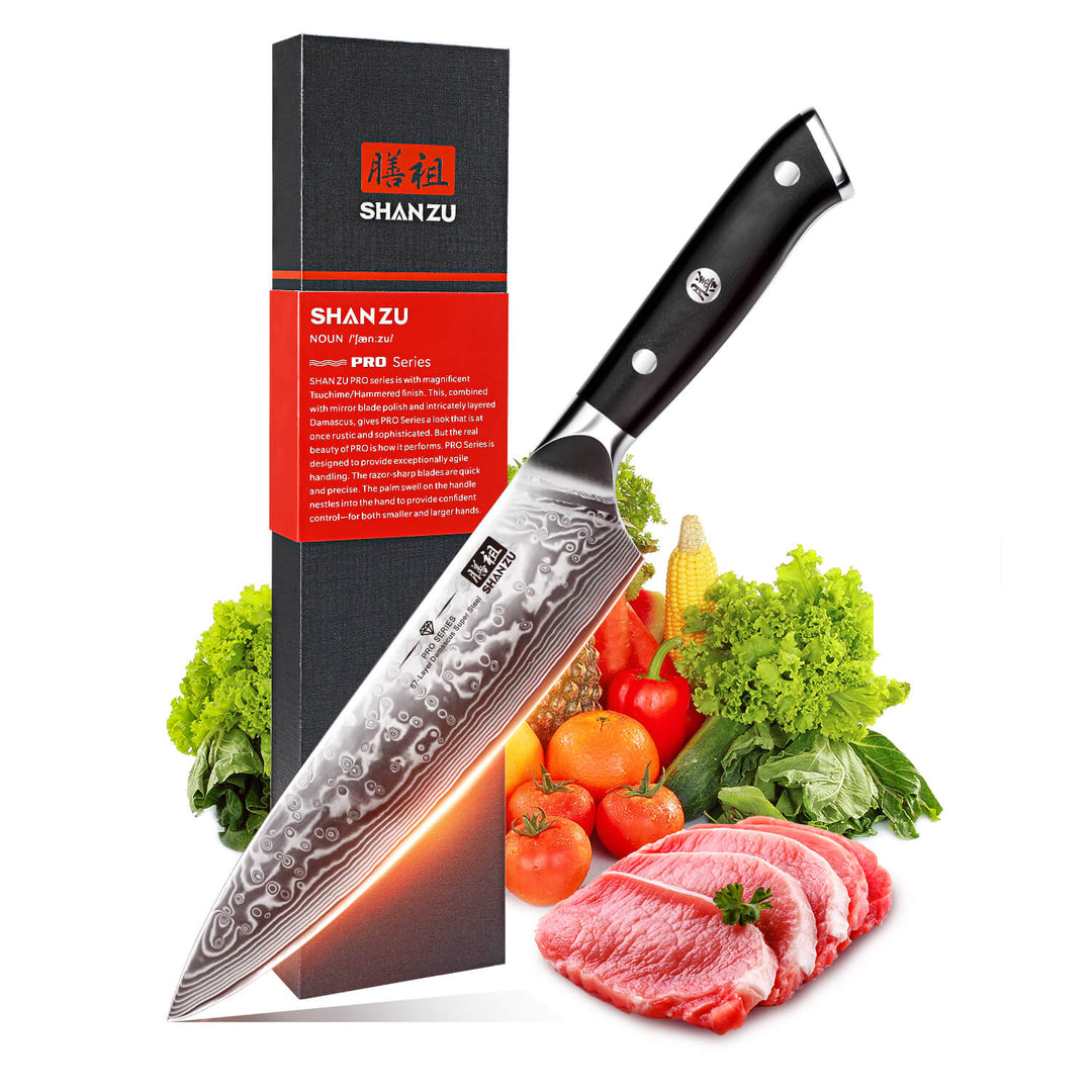 SHAN ZU Pro Damascus: Damascus Knife Set - Chef, Santoku, Nakiri ...