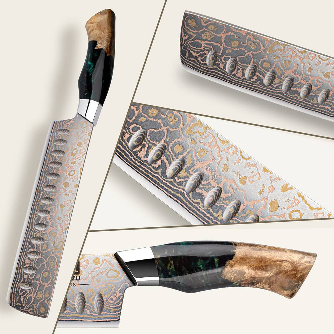 SHAN ZU Venus Series Nakiri Knife Copper Damascus 7" | Vegetable knife ...