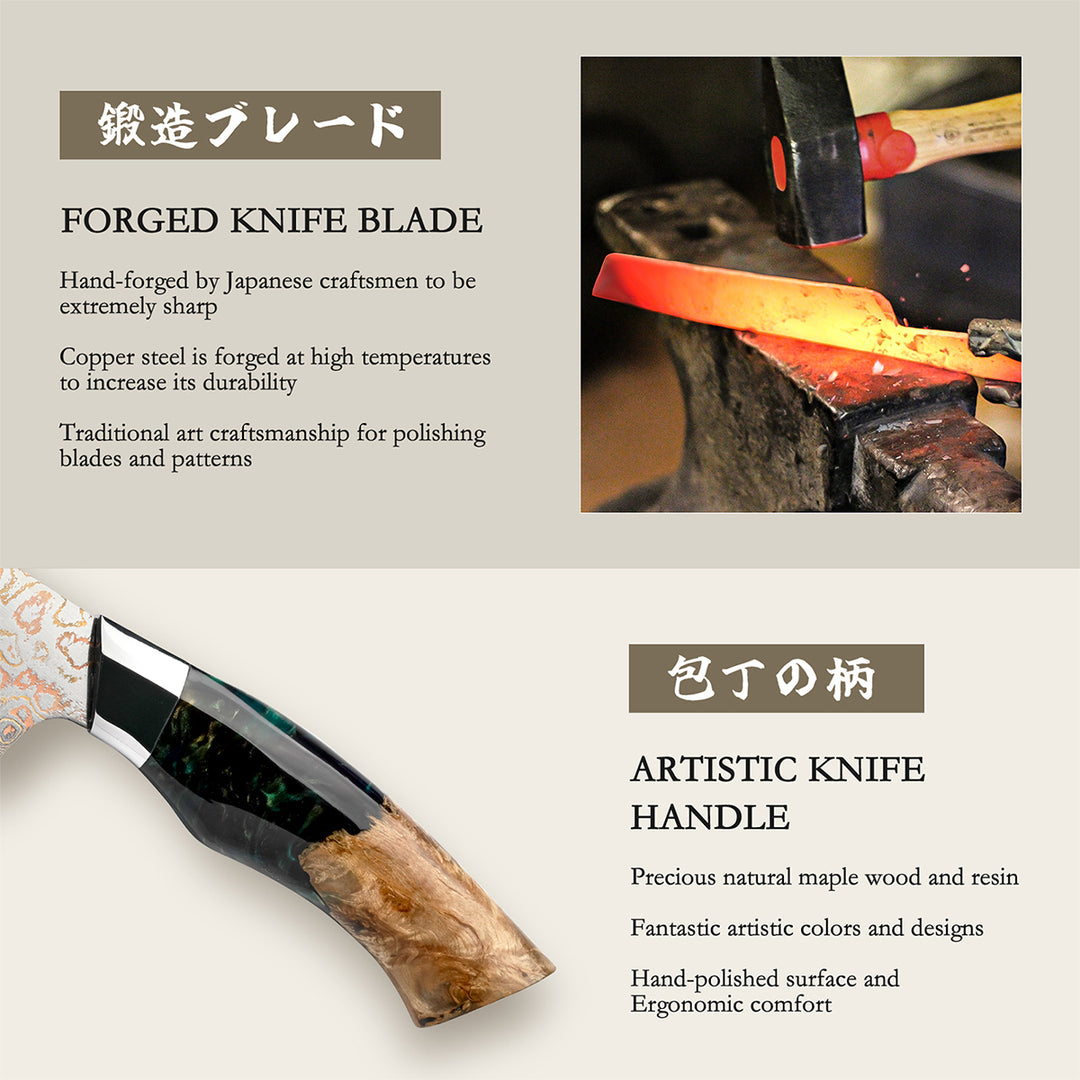 SHAN ZU Venus Series Nakiri Knife Copper Damascus 7" | Vegetable knife ...