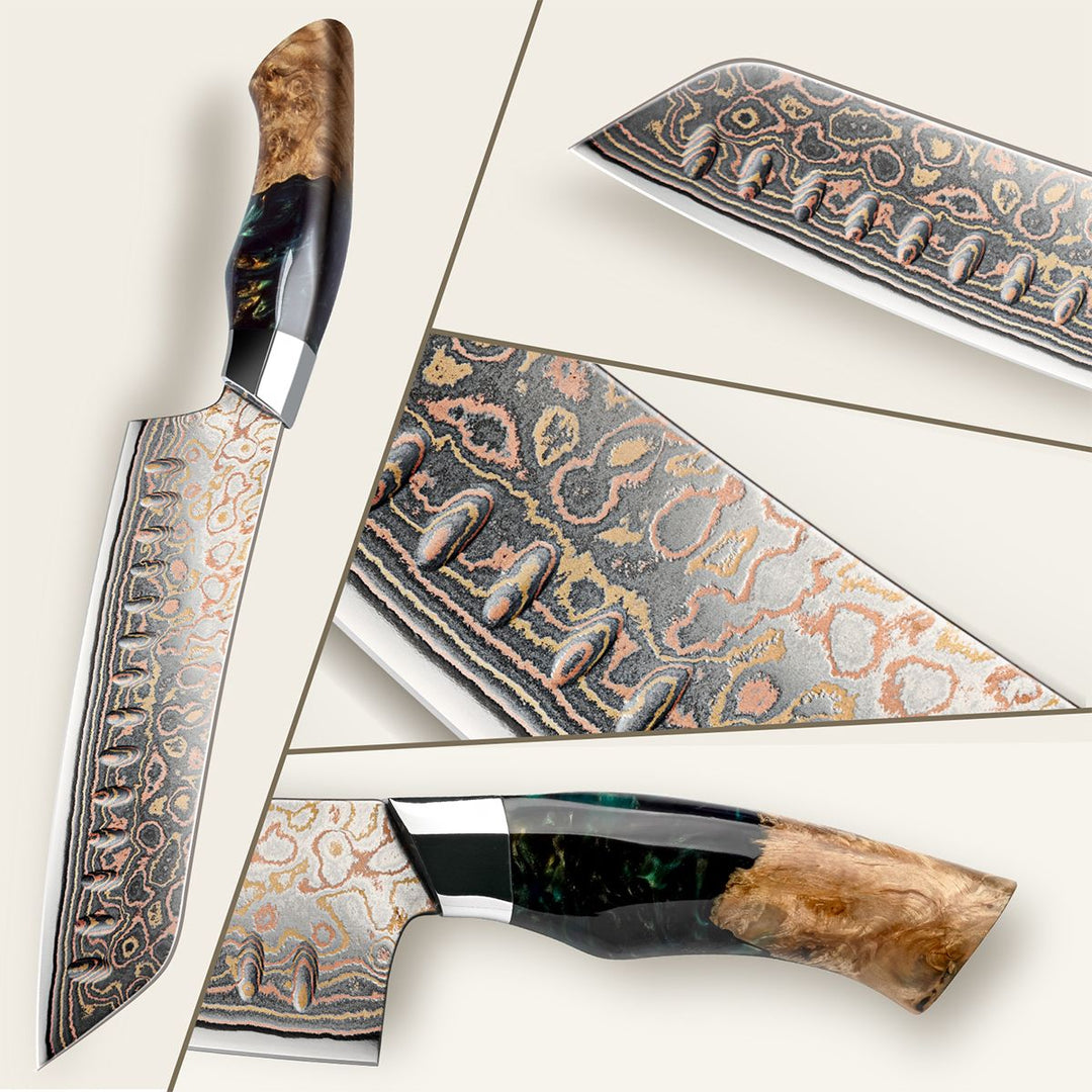 SHAN ZU Cuchillo Santoku Serie Venus de Cobre Damasco 7" | Cuchillo de ...