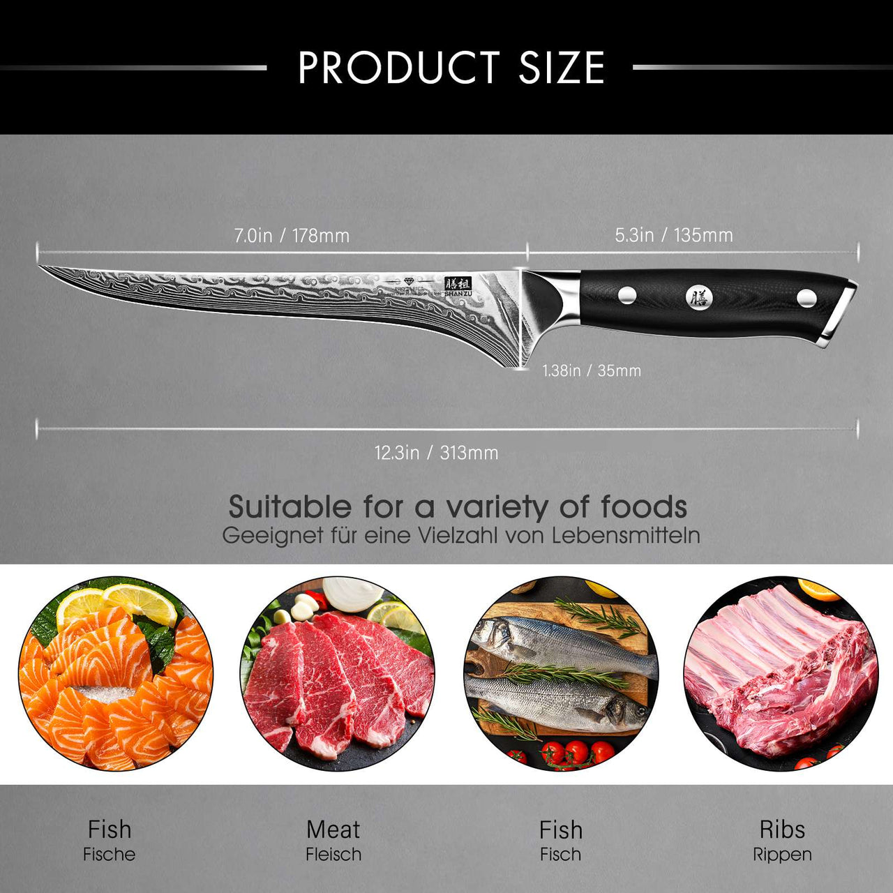 7" Damascus Fillet Knife | Moisture-Resistant Handle & Damascus Steel ...