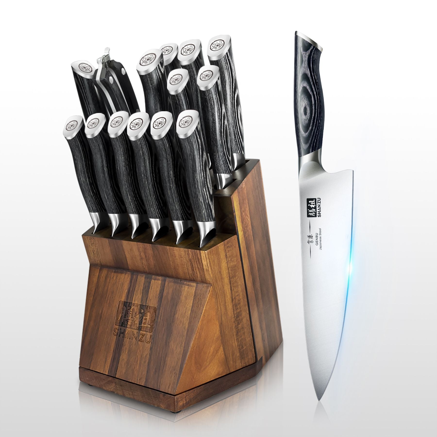 16 Piece Japanese Steel Kitchen Knife Block Sets -Professional Kitchen ...