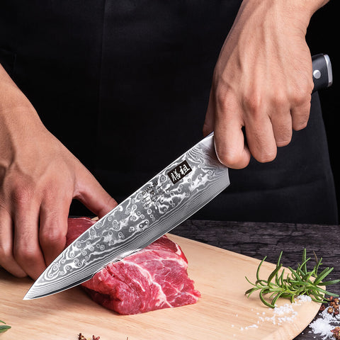 SHAN ZU Pro Damascus: Damascus Knife Set - Chef, Santoku, Nakiri ...