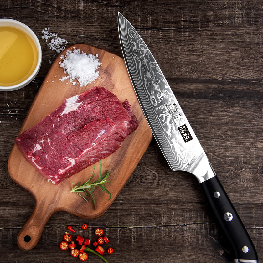 SHAN ZU Pro Damascus: Damascus Knife Set - Chef, Santoku, Nakiri ...