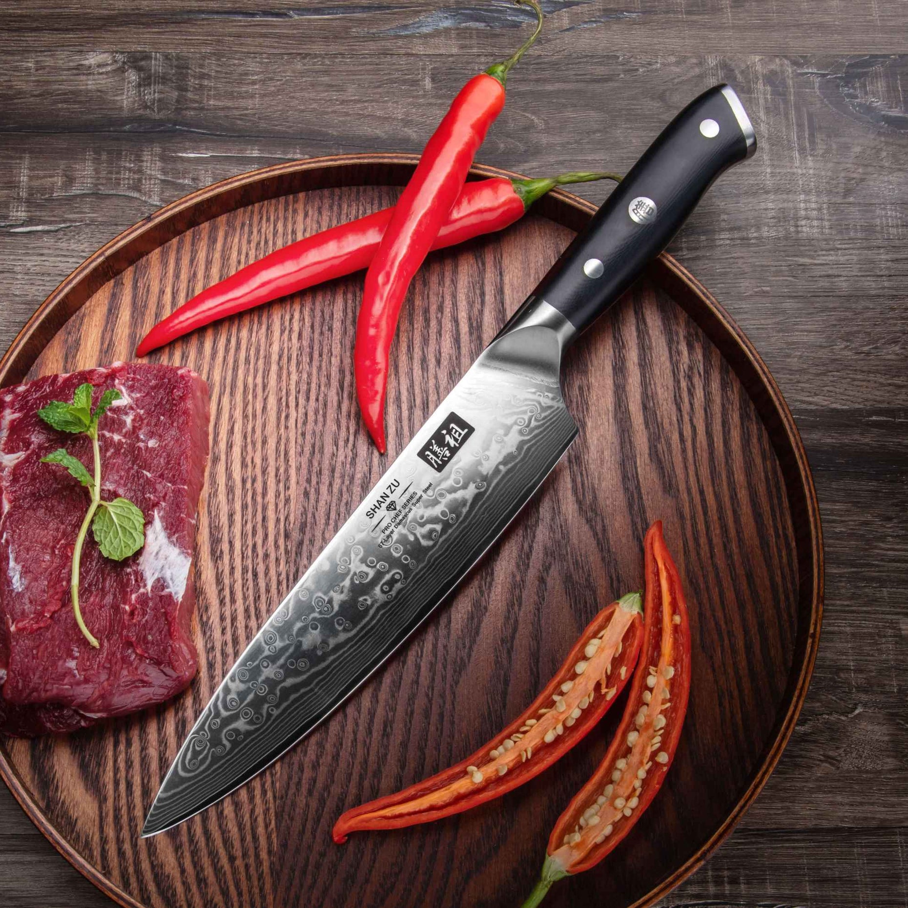 Couteau du Chef Damascus 8" Plus | Lame de Texture à Motif Goutte Pluie ...