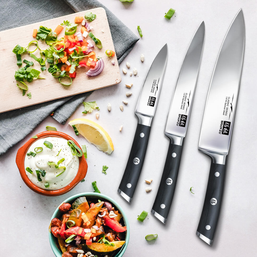 Set de couteaux de chef 3 pièces en acier allemand - Set de couteaux de ...