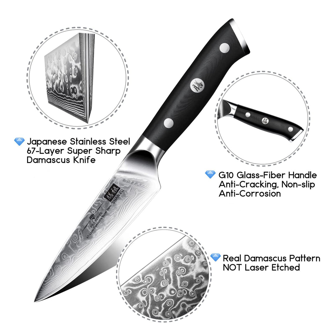 Couteau d'office Damascus 3.75″ | Poignée Résistante à l'humidité ...