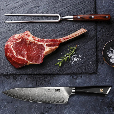 Kitchen knife SHAN ZU Gyo Damascus - shark teeth pattern