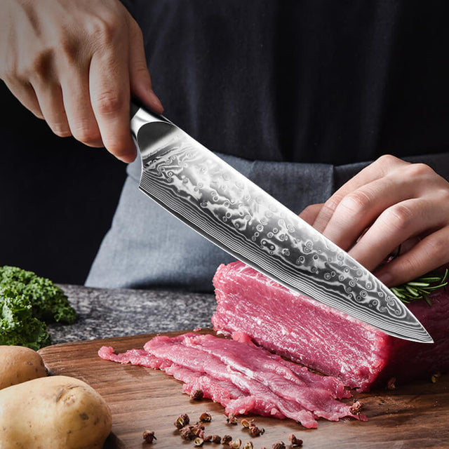 SHAN ZU Pro Damascus: Damascus Knife Set - Chef, Santoku, Nakiri ...