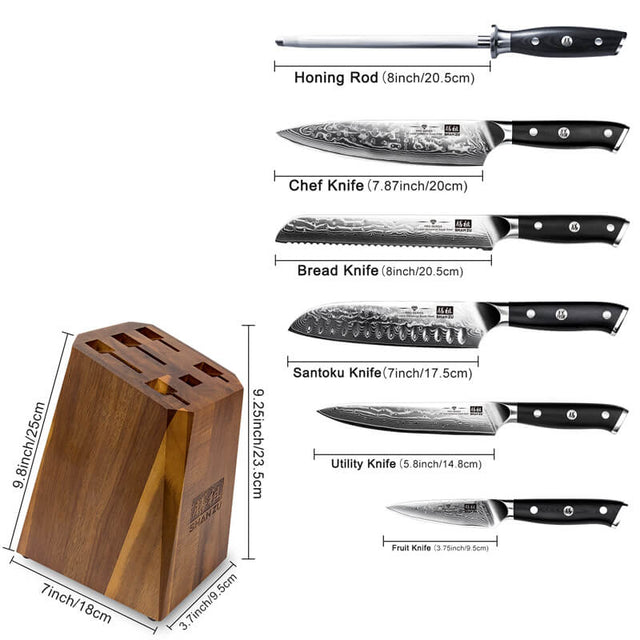 SHAN ZU Pro Damascus: Damascus Knife Set - Chef, Santoku, Nakiri ...